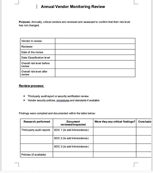 Annual Vendor Monitoring Review - VNDR-9