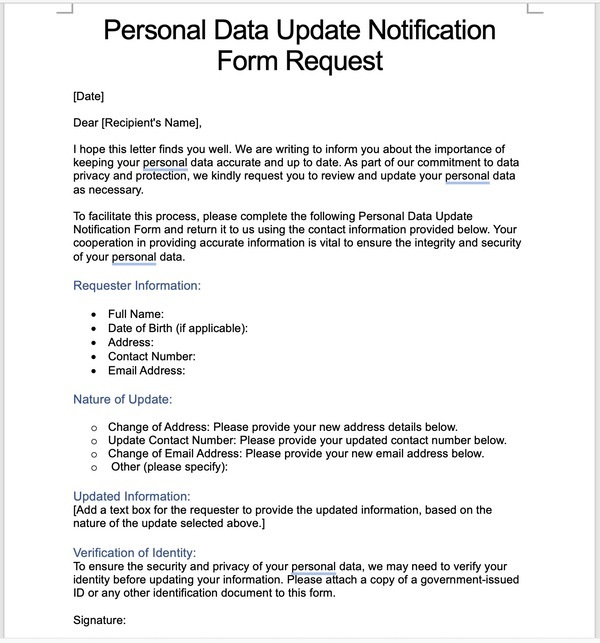 Personal Data Update Notification - PRIV-5