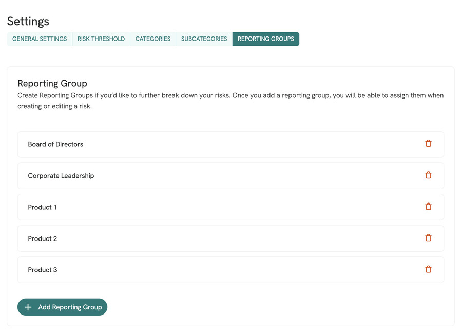 Risk Reporting Groups