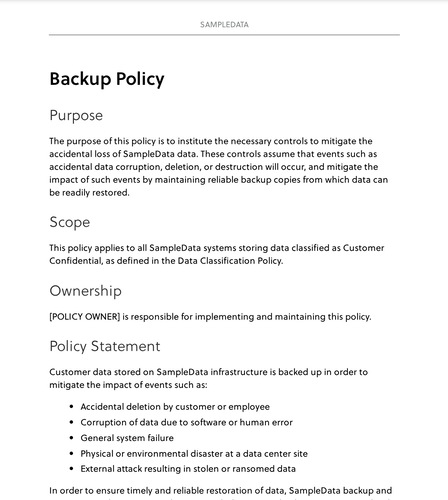 VNDR-10 Backup Policy